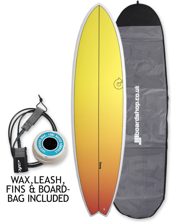 Torq Mod Fish surfboard package 7ft 2 - Yellow Orange Fade