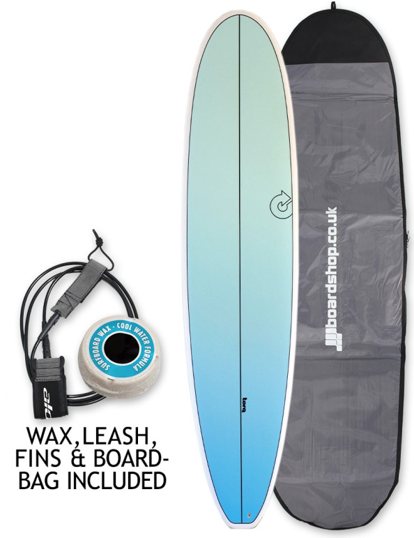 Torq Longboard surfboard 8ft 0 Package - Light Blue Fade